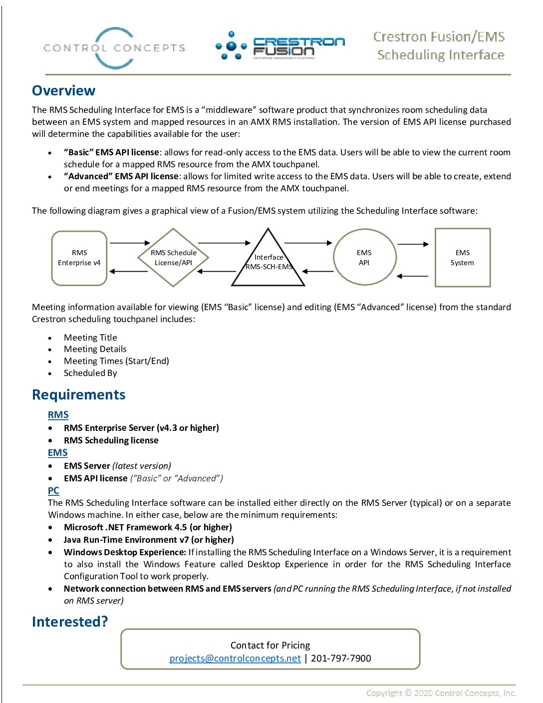 EMS AMX RMS Scheduling Interface Brochure - Control Concepts